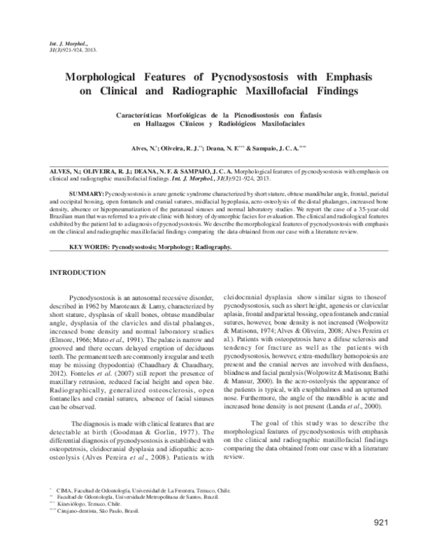 (PDF) Morphological Features of Pycnodysostosis with Emphasis on ...