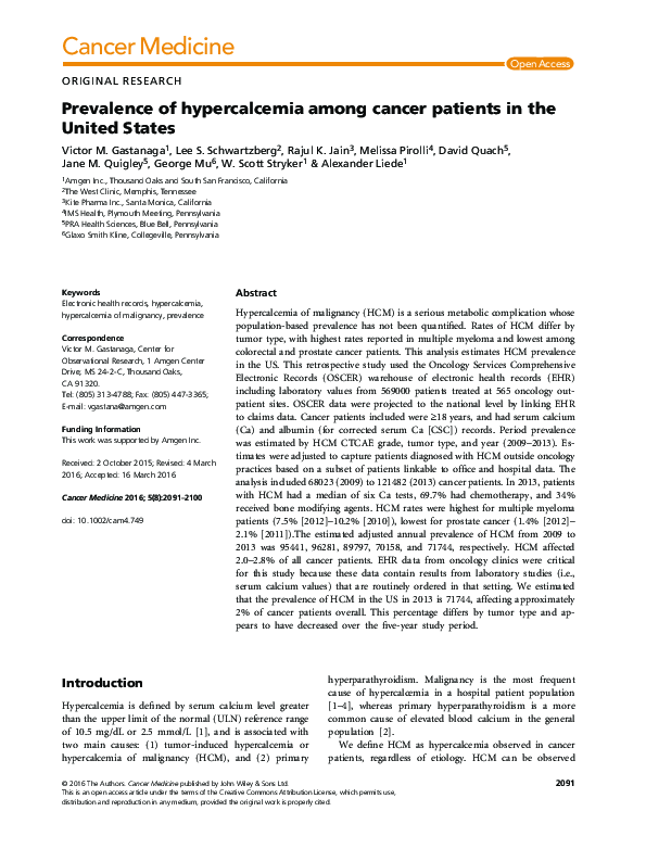 (PDF) Prevalence of hypercalcemia among cancer patients in the United ...
