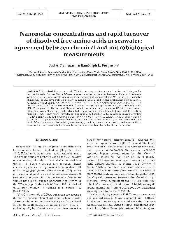(PDF) Nanomolar concentrations and rapid turnover of dissolved free ...