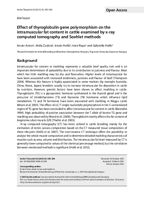 (PDF) Effect of TG gene polymorphism on the intramuscular fat content ...