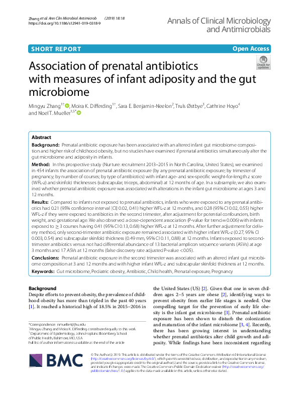 (PDF) Association of prenatal antibiotics with measures of infant adiposity and the gut microbiome