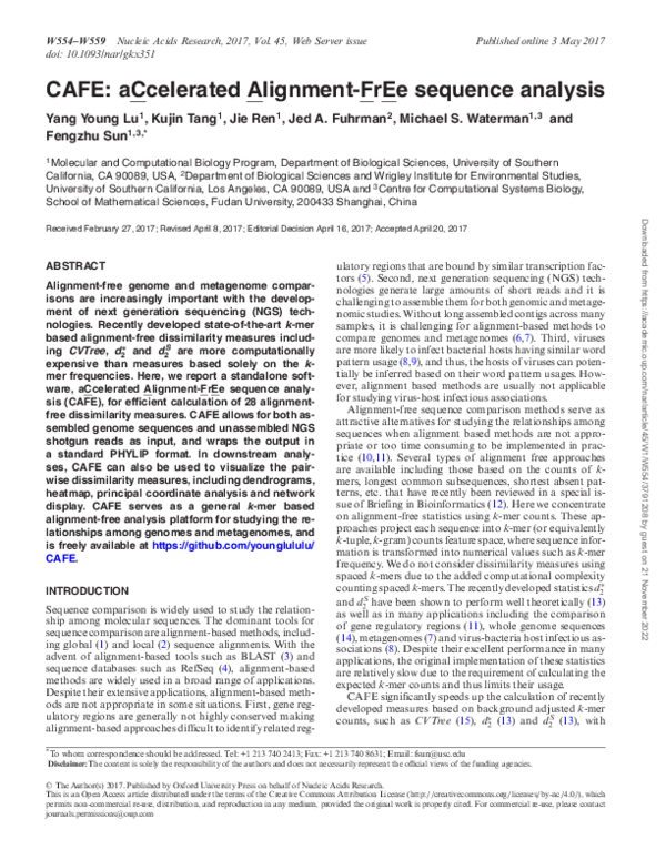 Pdf Cafe Accelerated Alignment Free Sequence Analysis 