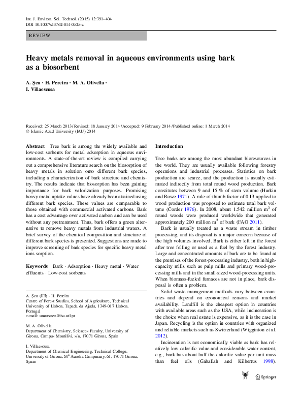 (PDF) Heavy metals removal in aqueous environments using bark as a ...