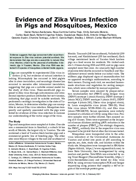(PDF) Evidence of Zika Virus Infection in Pigs and Mosquitoes, Mexico ...