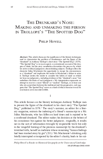 (PDF) The Drunkard’s Nose: Making and Unmaking the Person in Trollope’s ...