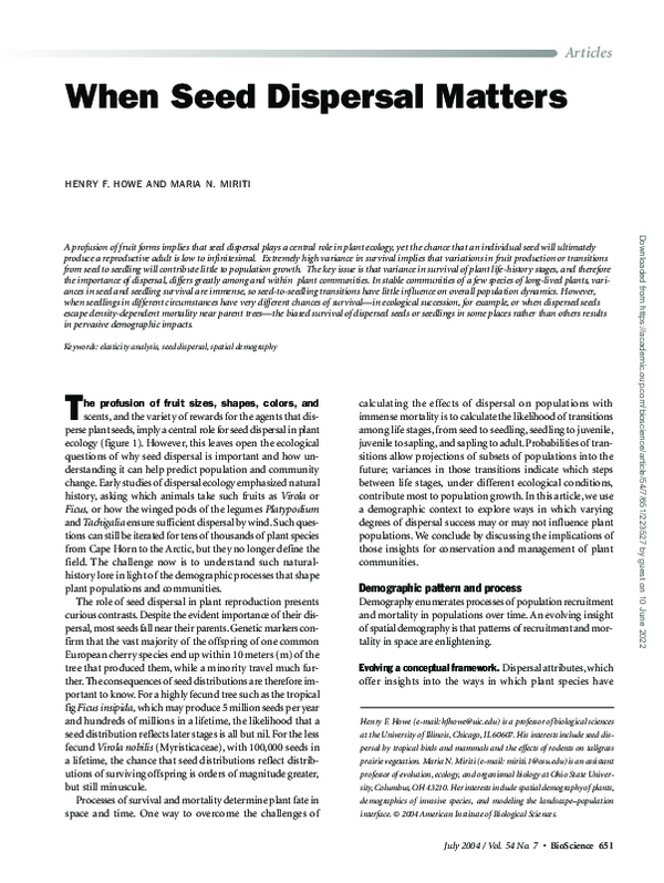 (PDF) When Seed Dispersal Matters