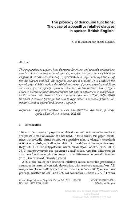 Pdf The Prosody Of Discourse Functions The Case Of Appositive