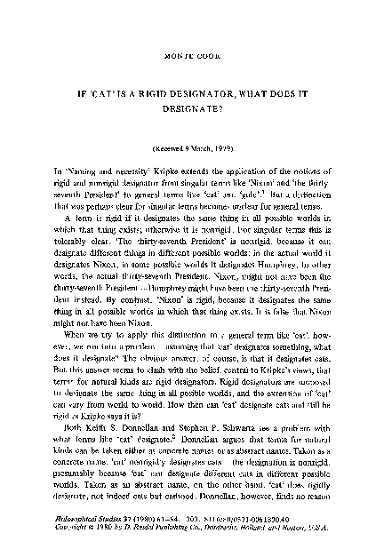 (PDF) If 'cat' is a rigid designator, what does it designate?
