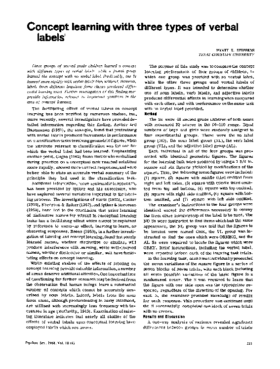 (PDF) Concept learning with three types of verbal labels | Wyatt ...
