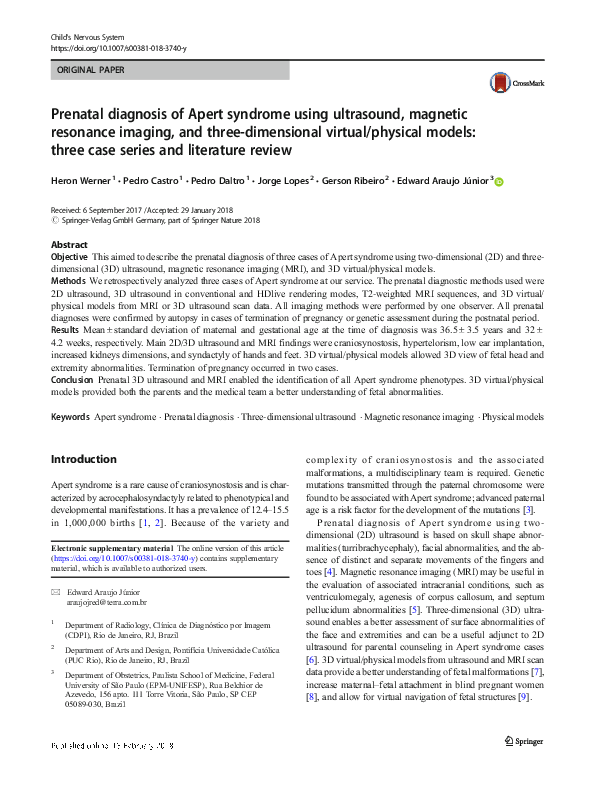 (PDF) Prenatal diagnosis of Apert syndrome using ultrasound, magnetic resonance imaging, and ...