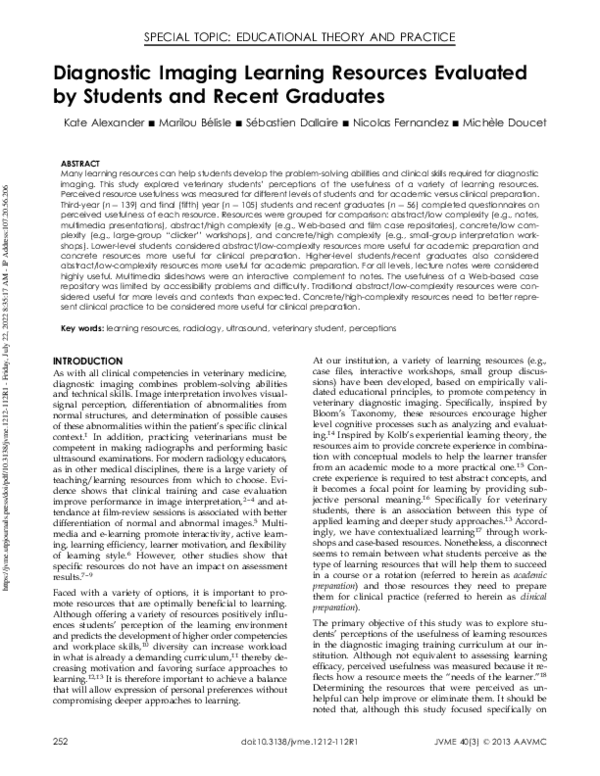 (PDF) Diagnostic Imaging Learning Resources Evaluated by Students and ...