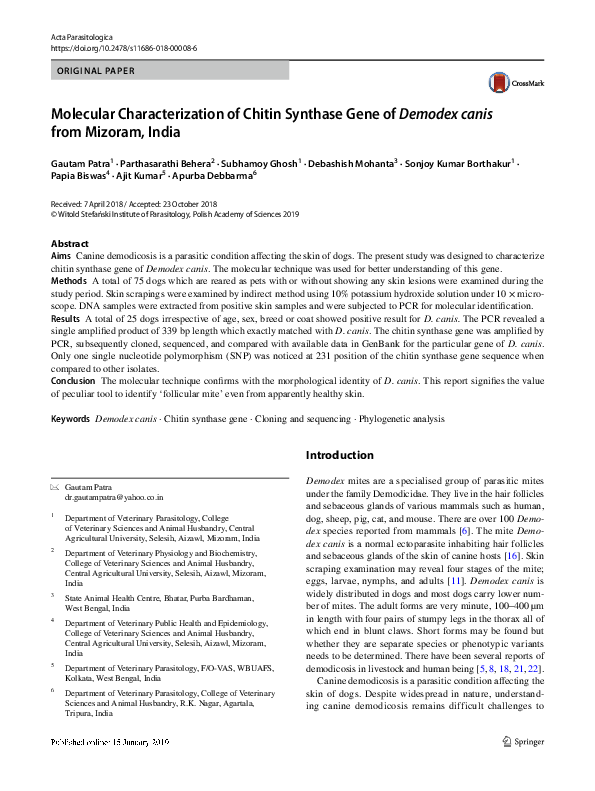 (PDF) Molecular Characterization of Chitin Synthase Gene of Demodex ...