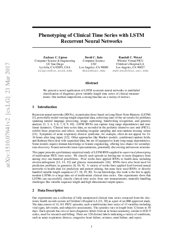 (PDF) Phenotyping of Clinical Time Series with LSTM Recurrent Neural ...