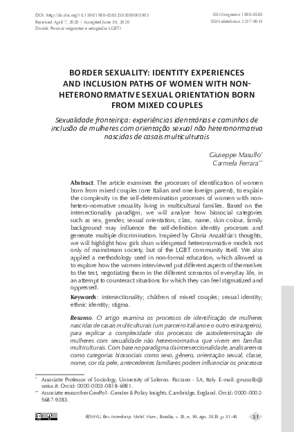 (PDF) Border sexuality: identity exp¬eriences and inclusion paths of ...