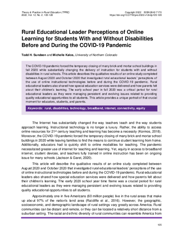 (PDF) Rural Leaders' Views on Online Learning During COVID