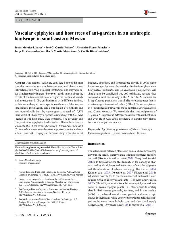 (PDF) Vascular epiphytes and host trees of ant-gardens in an anthropic ...