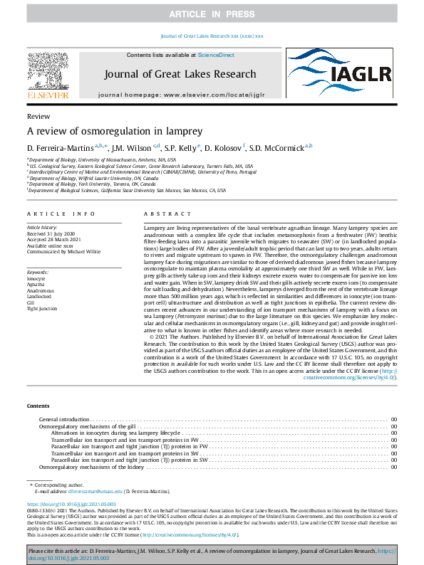 A review of osmoregulation in lamprey