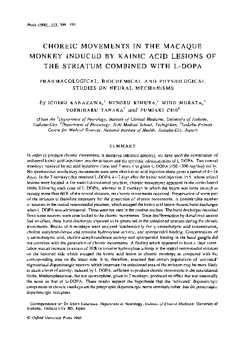 (PDF) Choreic Movements in the Macaque Monkey Induced by Kainic Acid ...
