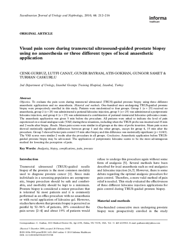 (PDF) Visual pain score during transrectal ultrasound-guided prostate ...