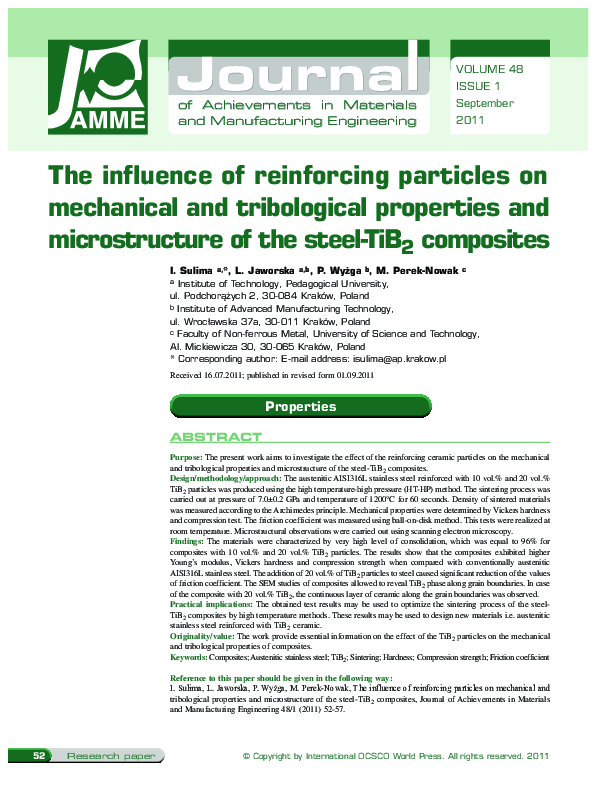 (PDF) The influence of reinforcing particles on mechanical and tribological properties and ...