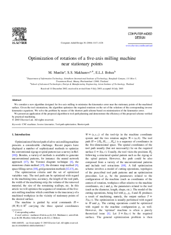 (PDF) Optimization of rotations of a five-axis milling machine near stationary points