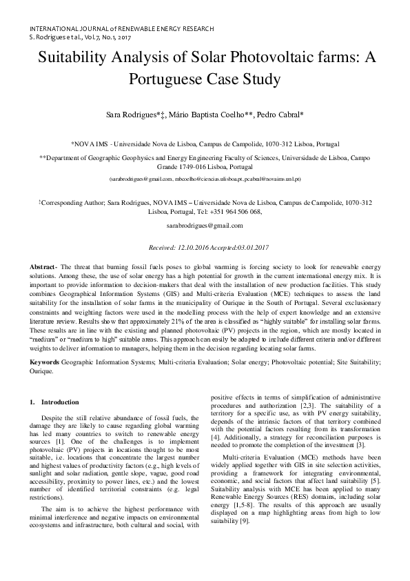 (PDF) Suitability analysis of solar photovoltaic farms: A Portuguese ...