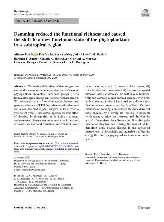 (PDF) Damming reduced the functional richness and caused the shift to a ...