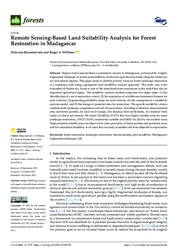 (PDF) Remote Sensing-Based Land Suitability Analysis for Forest Restoration in Madagascar