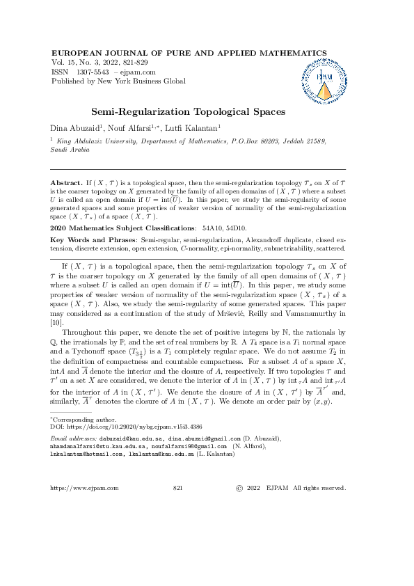 (PDF) Semi-Regularization Topological Spaces