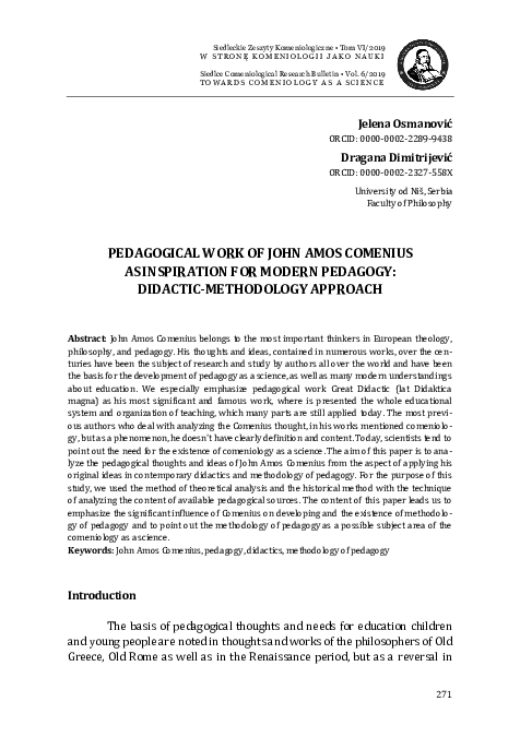 (PDF) Pedagogical work of John Amos Comenius as inspiration for modern pedagogy: didactic ...
