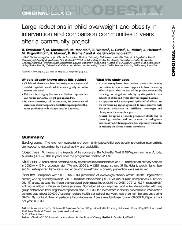 (PDF) Large reductions in child overweight and obesity in intervention ...