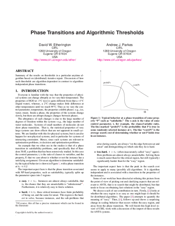 (PDF) Phase Transitions and Algorithmic Thresholds