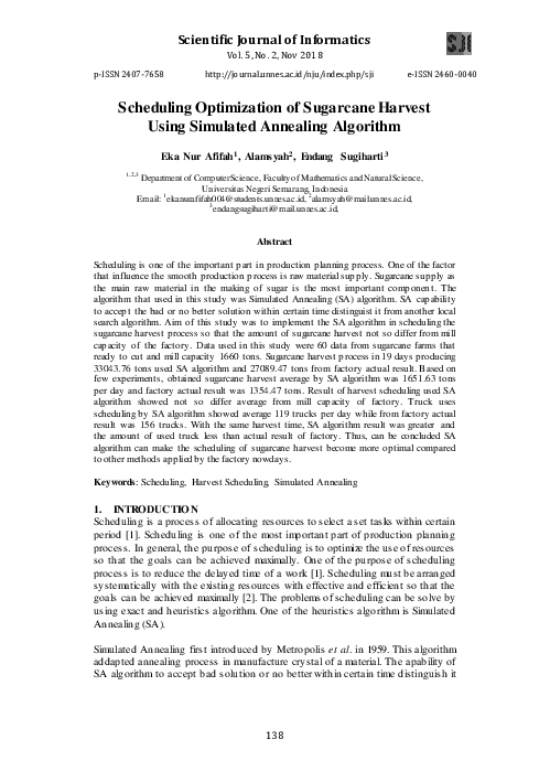 (PDF) Scheduling Optimization of Sugarcane Harvest Using Simulated Annealing Algorithm