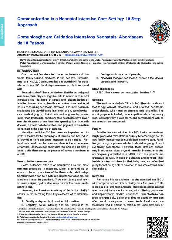 (PDF) Communication in a Neonatal Intensive Care Setting: 10-Step Approach