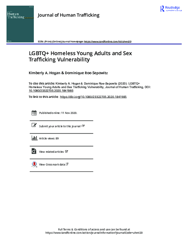 Pdf Lgbtq Homeless Young Adults And Sex Trafficking Vulnerability