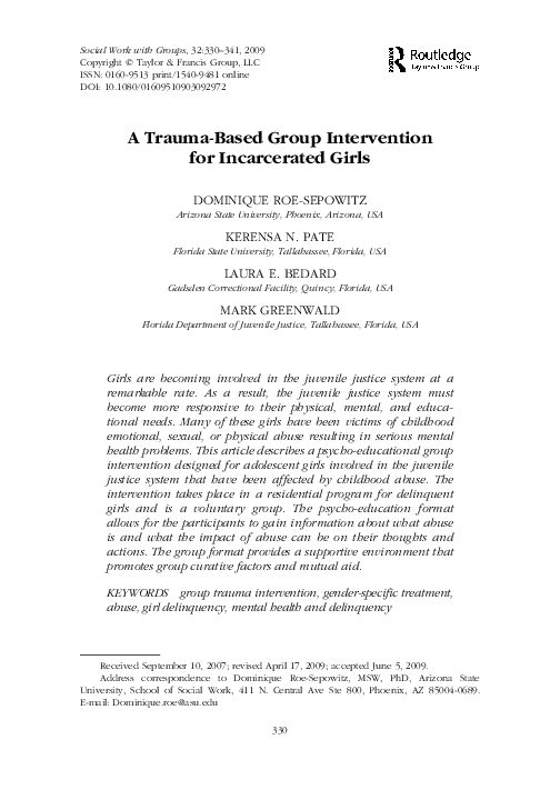 (PDF) A Trauma-Based Group Intervention for Incarcerated Girls