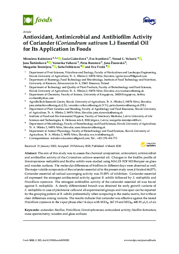 (PDF) Antioxidant, Antimicrobial and Antibiofilm Activity of Coriander (Coriandrum sativum L ...