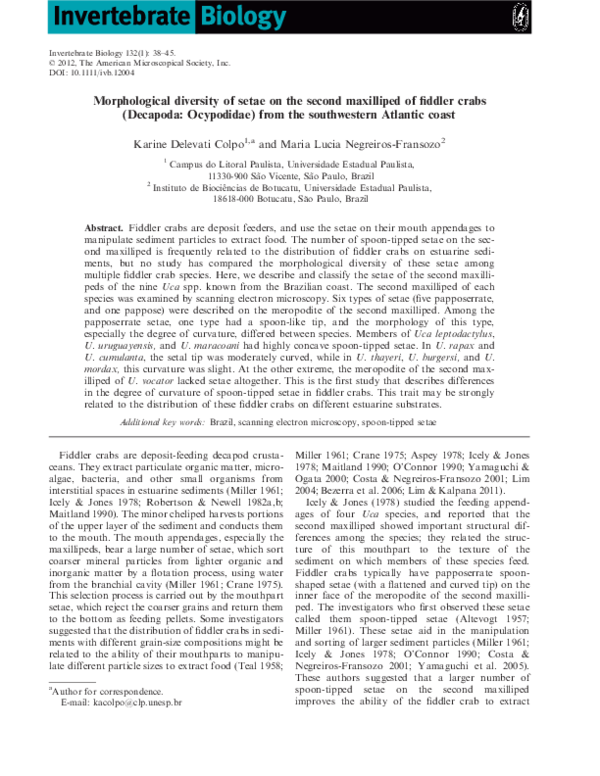 (PDF) Morphological diversity of setae on the second maxilliped of ...