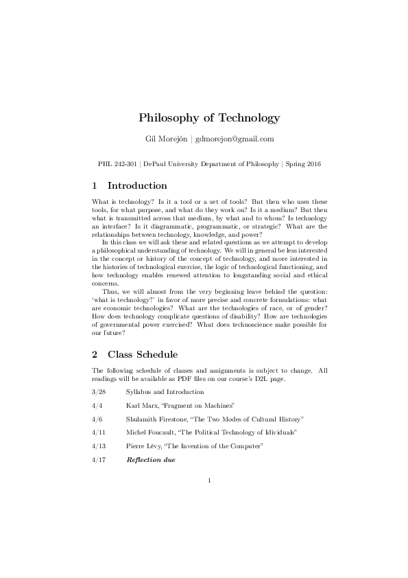 (PDF) Philosophy of Technology (Spring 2016)