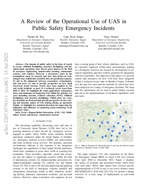 (PDF) A Review of the Operational Use of UAS in Public Safety Emergency ...
