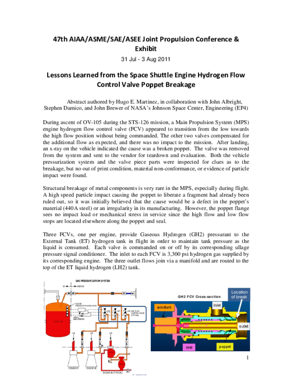 (PDF) Lessons Learned from the Space Shuttle Engine Hydrogen Flow ...
