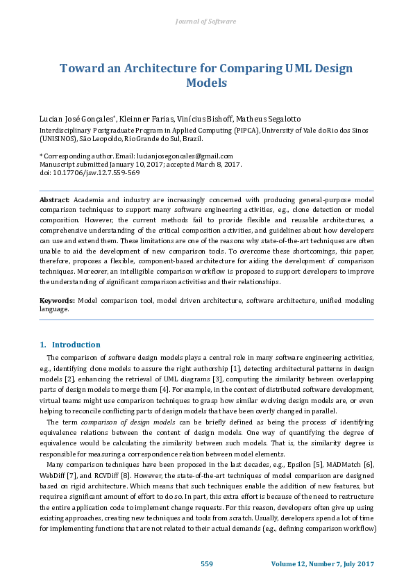 (PDF) Toward an Architecture for Comparing UML Design Models | Lucian ... (PDF) Toward an Architecture for Comparing UML Design Models | Lucian ...