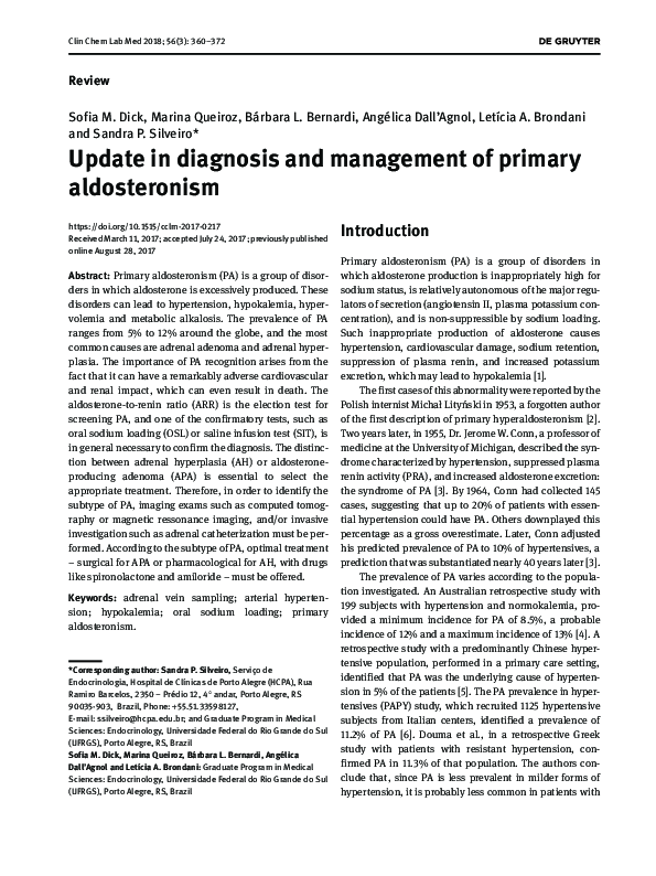 (PDF) Update in diagnosis and management of primary aldosteronism