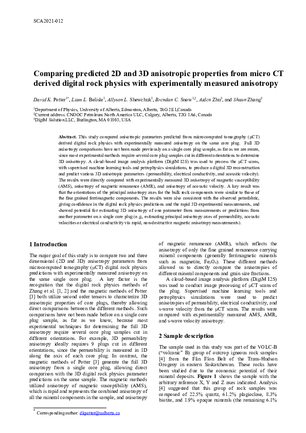 (PDF) Comparing predicted 2D and 3D anisotropic properties from micro CT derived digital rock ...