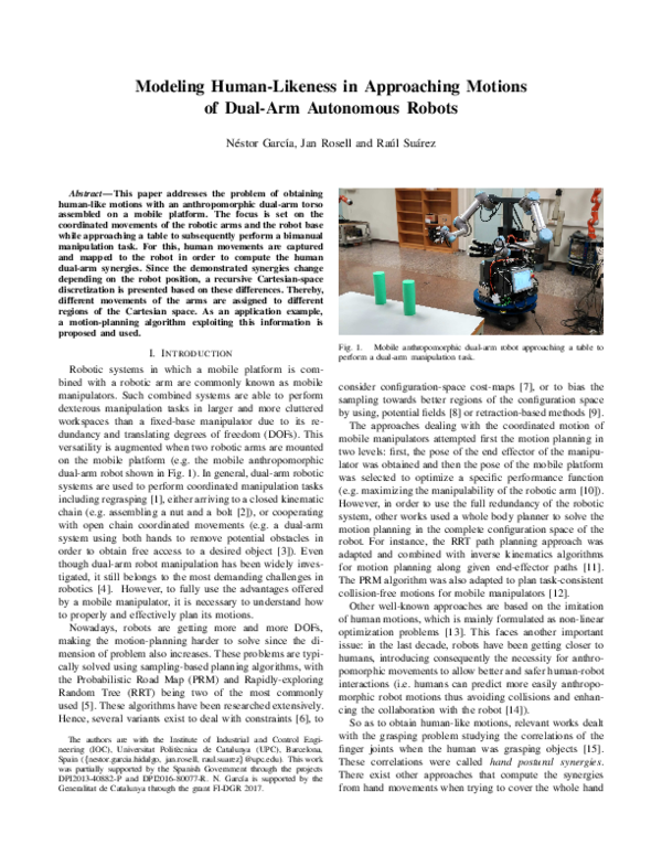 (PDF) Modeling human-likeness in approaching motions of dual-arm autonomous robots