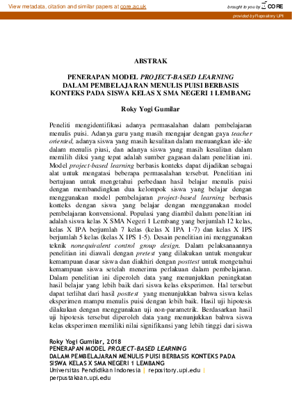 (PDF) Penerapan Model Project-Based Learning Dalam Pembelajaran Menulis Puisi Berbasis Konteks ...