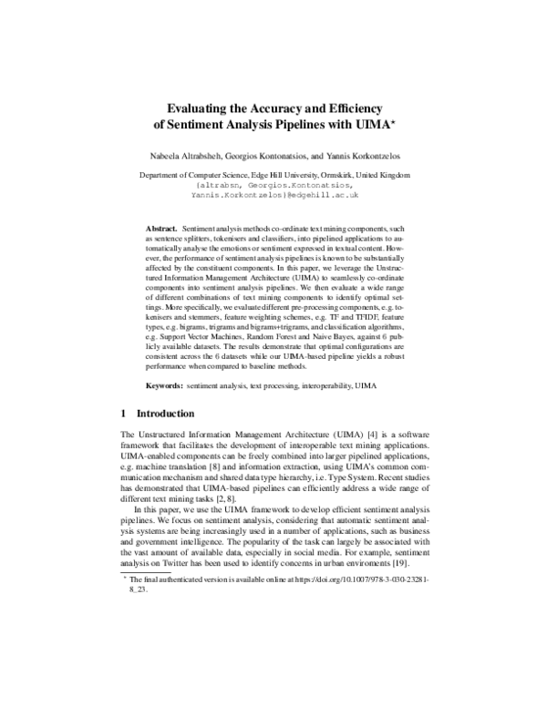 (PDF) Optimizing Sentiment Analysis with UIMA