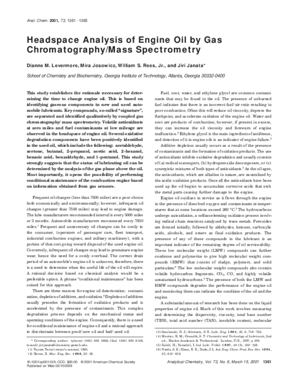 (PDF) Headspace Analysis of Engine Oil by Gas Chromatography/Mass ...
