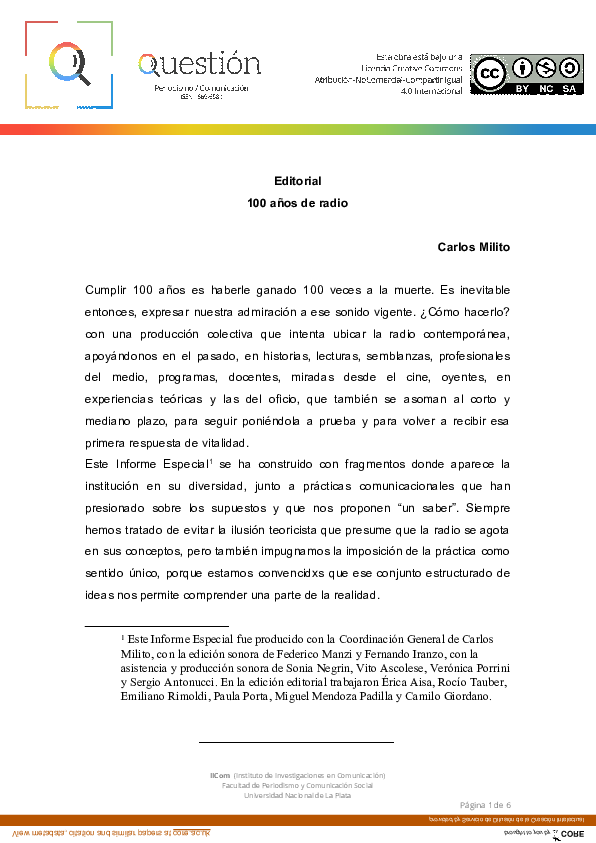 (PDF) Editorial: 100 años de radio