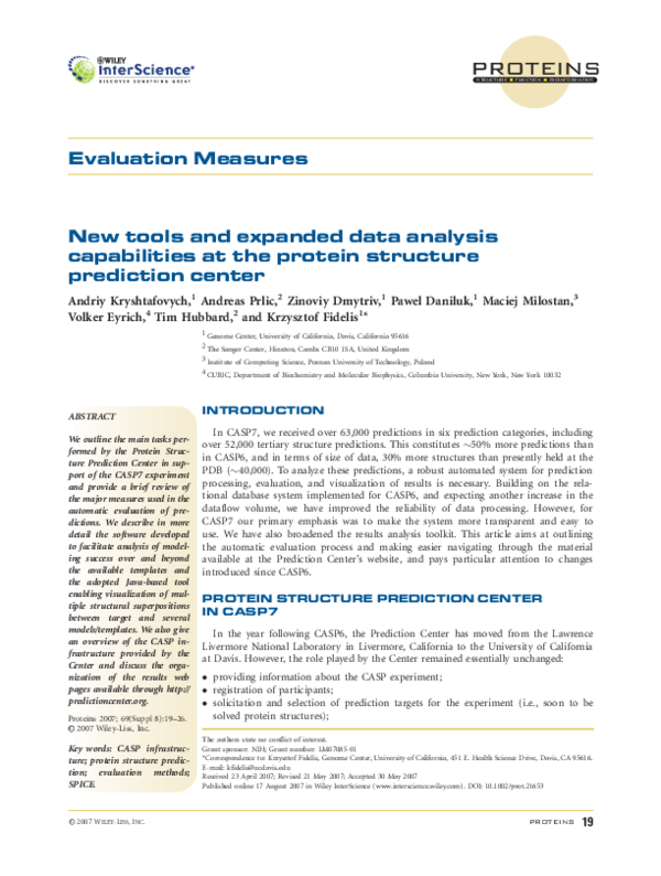 (PDF) New tools and expanded data analysis capabilities at the protein structure prediction center